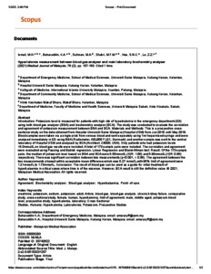 Hyperkalemia measurement between blood gas analyser and main laboratory biochemistry analyser ...